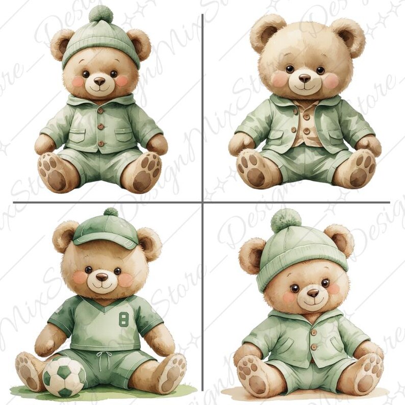 Green Teddy Bear Clipart: Pastel Nursery Art (PNG Digital Download) - Etsy