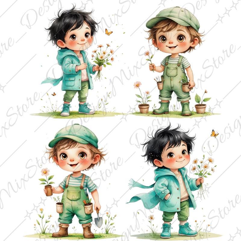 Watercolor Storybook Boy Clipart: Pastel Nursery Art (digital Download ...