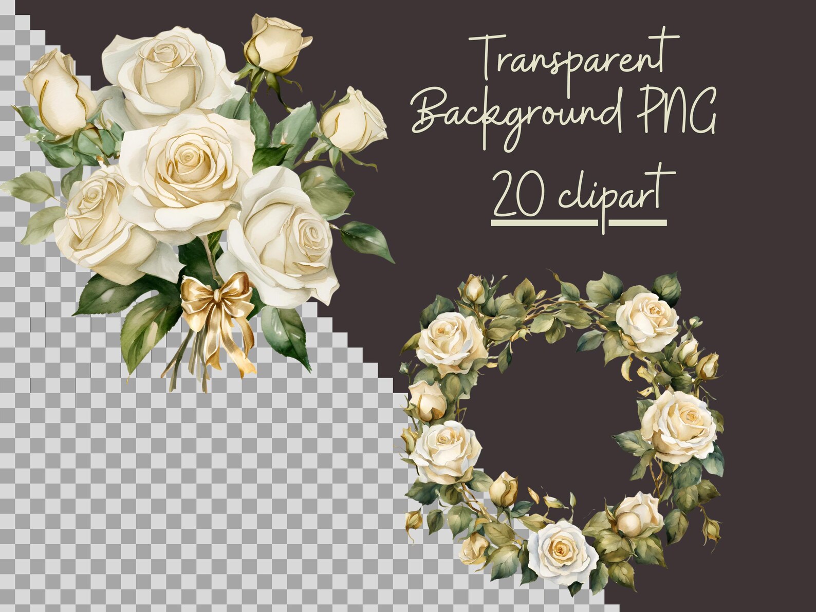 White Rose & Gold Clipart: Elegant Floral PNG Images (digital Download ...
