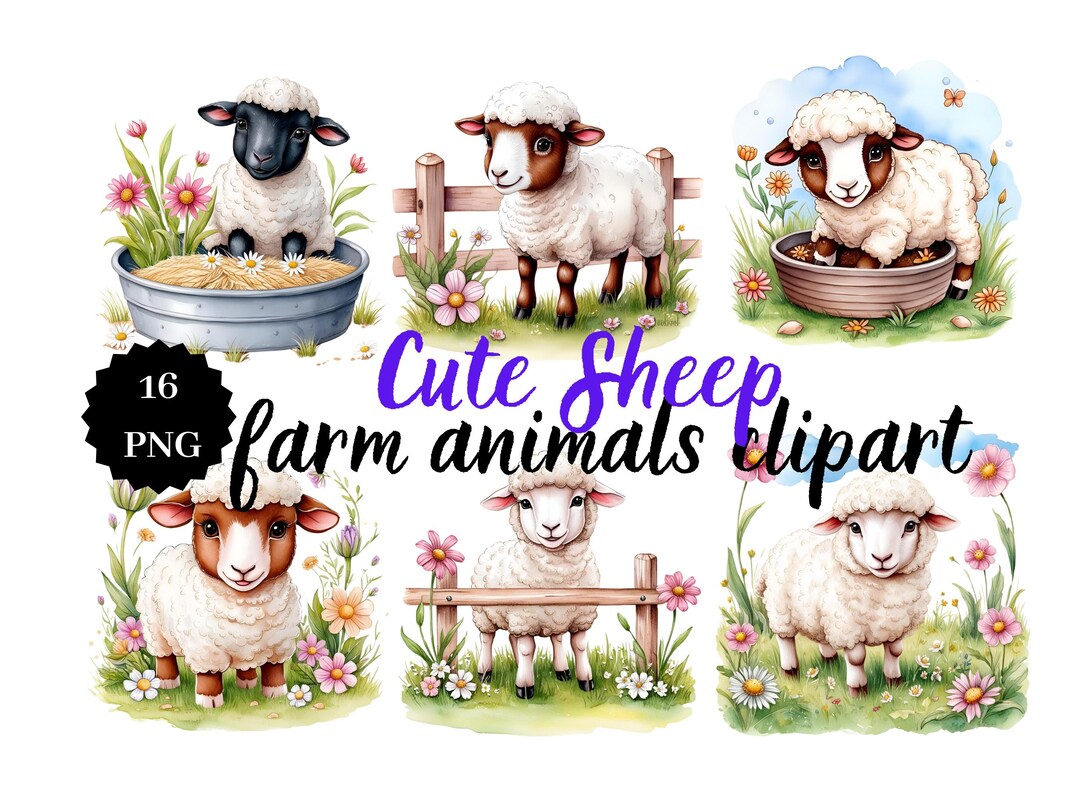 16 PNG Cute Sheep | Farm Animals Clipart | Rustic Farmhouse Graphics ...