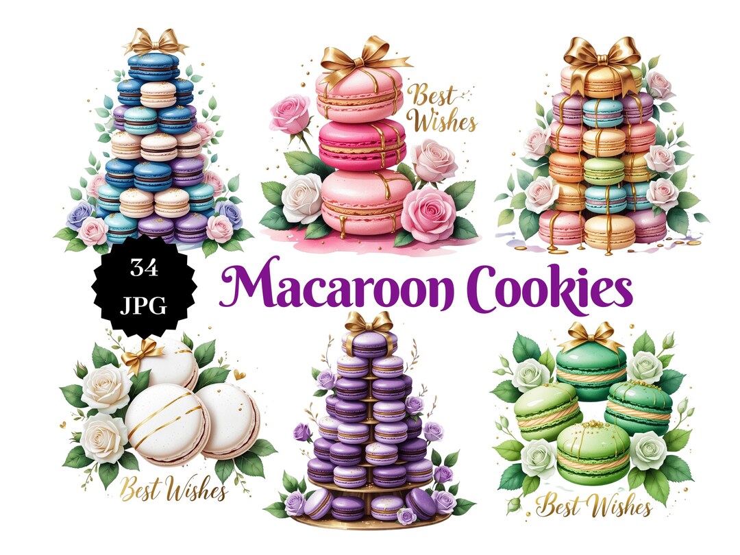 34 JPG Colorful Macarons Clipart – Party Decorations, Pastel Bakery ...