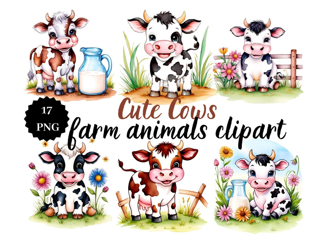 17 PNG Cute Cows | Farm Animals Clipart | Rustic Farmhouse Graphics ...