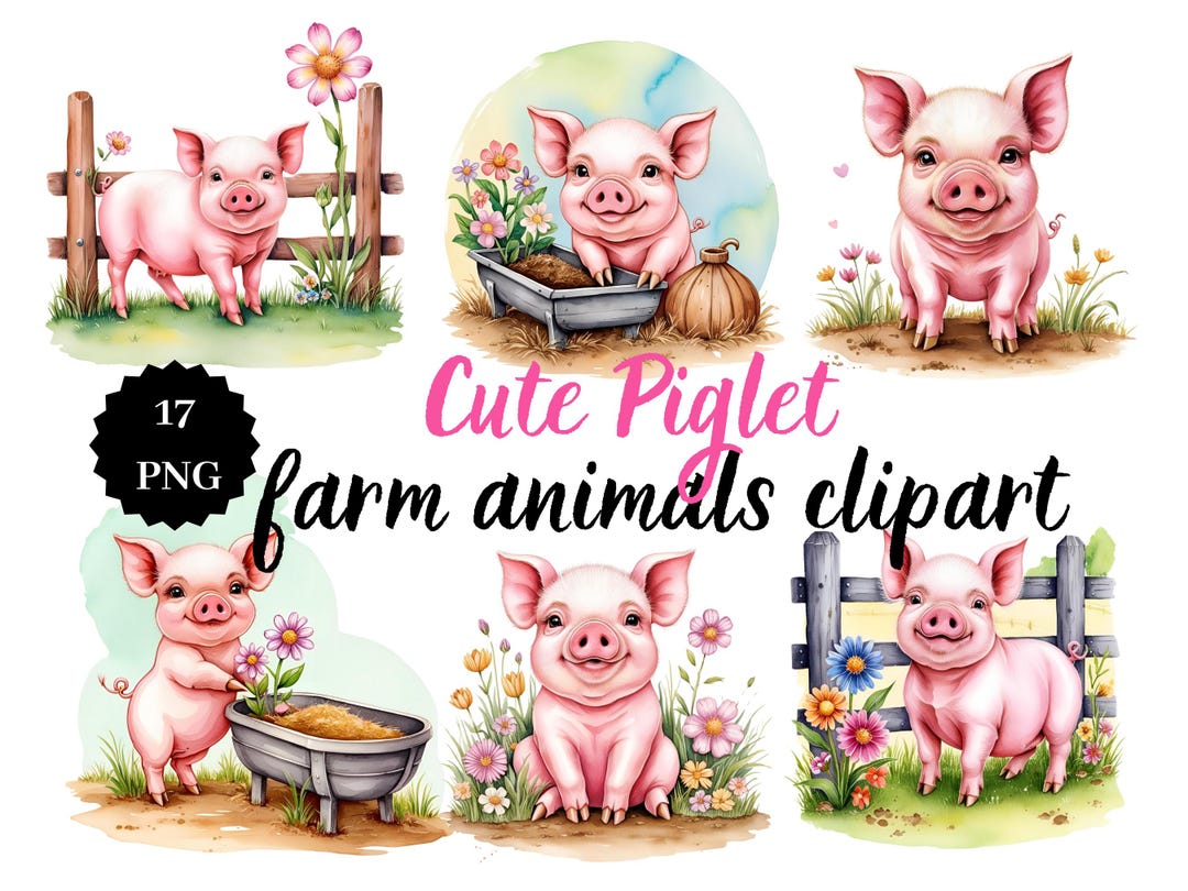 17 PNG Cute Piglet | Farm Animals Clipart | Rustic Farmhouse Graphics ...