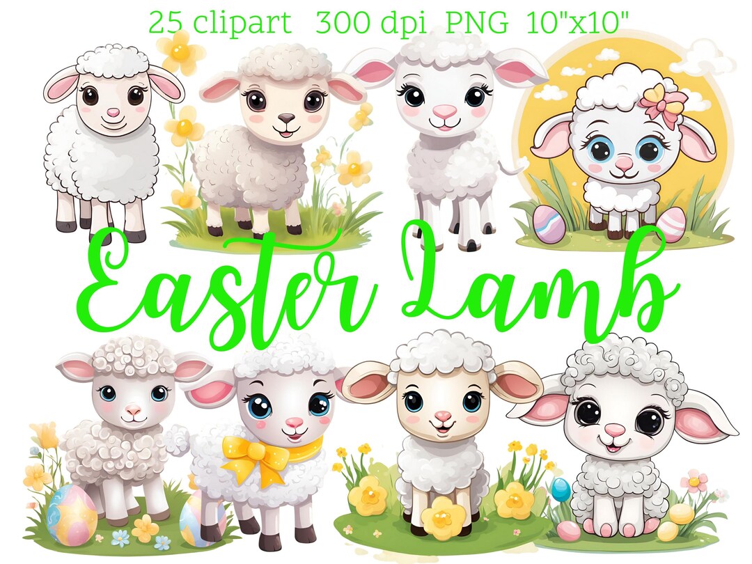 Easter Lamb Clipart | Cartoon Sheep PNG Files (digital Download) - Etsy