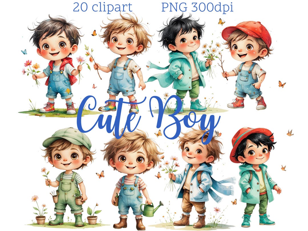 Watercolor Storybook Boy Clipart: Pastel Nursery Art (digital Download ...