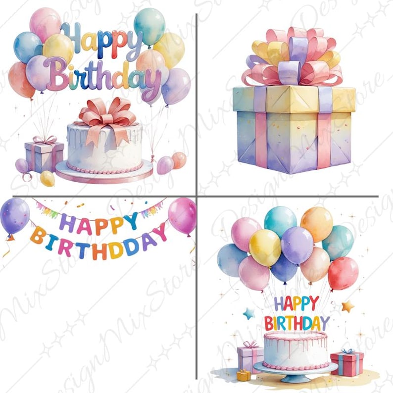 Pastel Birthday Clipart: Kids Party Illustrations (digital Download) - Etsy