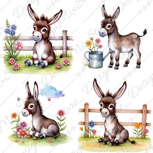 20 PNG Cute Donkey Clipart – Farm Animal, Watercolor Baby Donkey ...