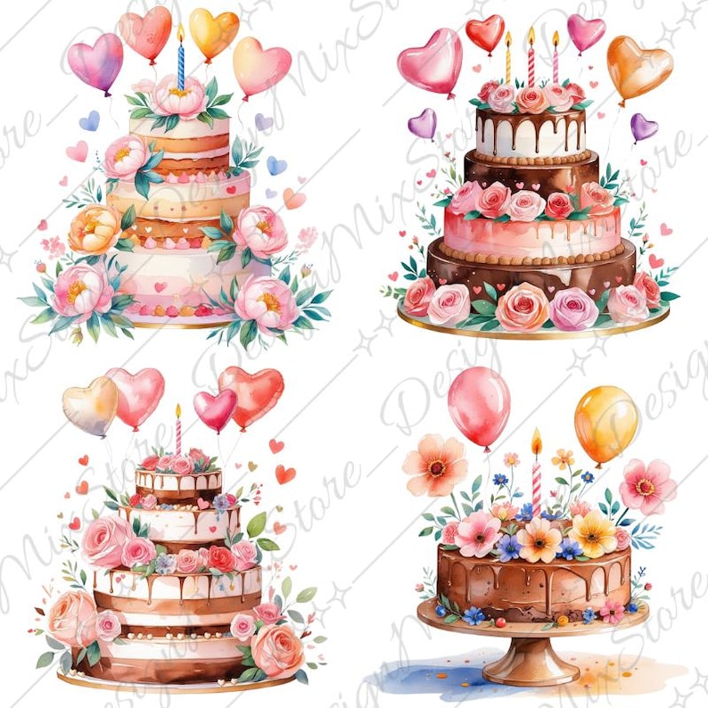 Birthday Cake Clipart | Party PNG Graphics (18 Files) - Etsy