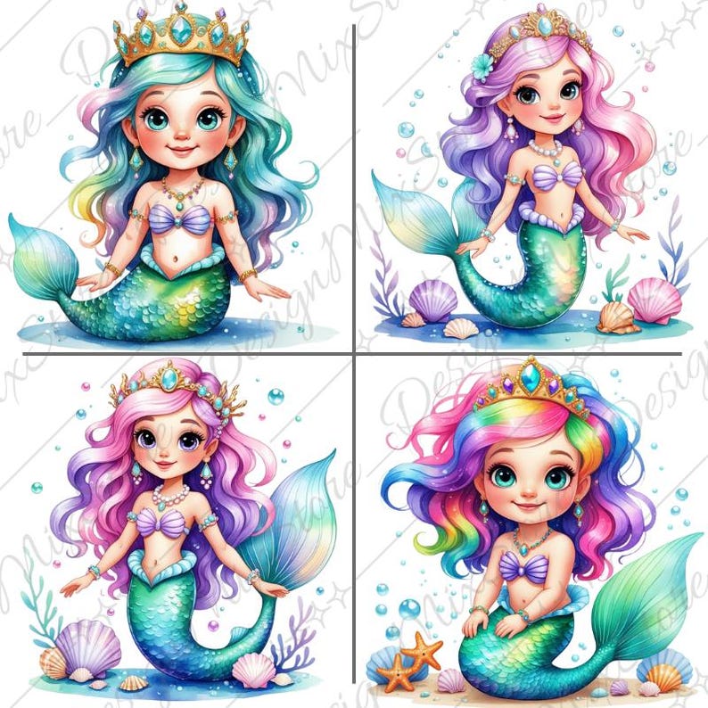 Magical Mermaid Clipart: Fairytale PNG Bundle (digital Art) - Etsy