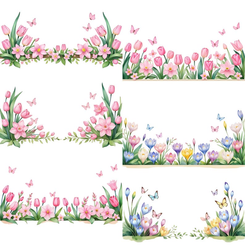32 PNG Spring Flower Borders – Digital Download, Floral Clipart for ...