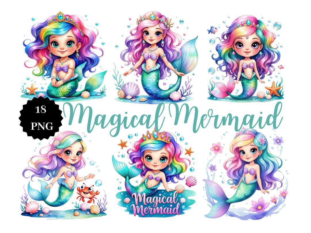Magical Mermaid Clipart: Fairytale PNG Bundle (digital Art) - Etsy