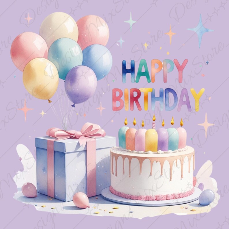 Pastel Birthday Clipart: Kids Party Illustrations (digital Download) - Etsy