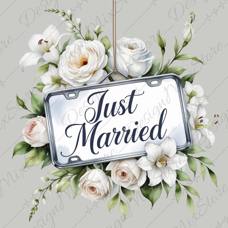 Watercolor Just Married Floral Sign: DIY Wedding Decor (digital ...