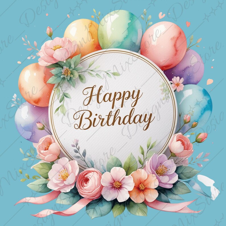 Happy Birthday Decorations | Floral & Balloon PNG Set | 18 Birthday ...