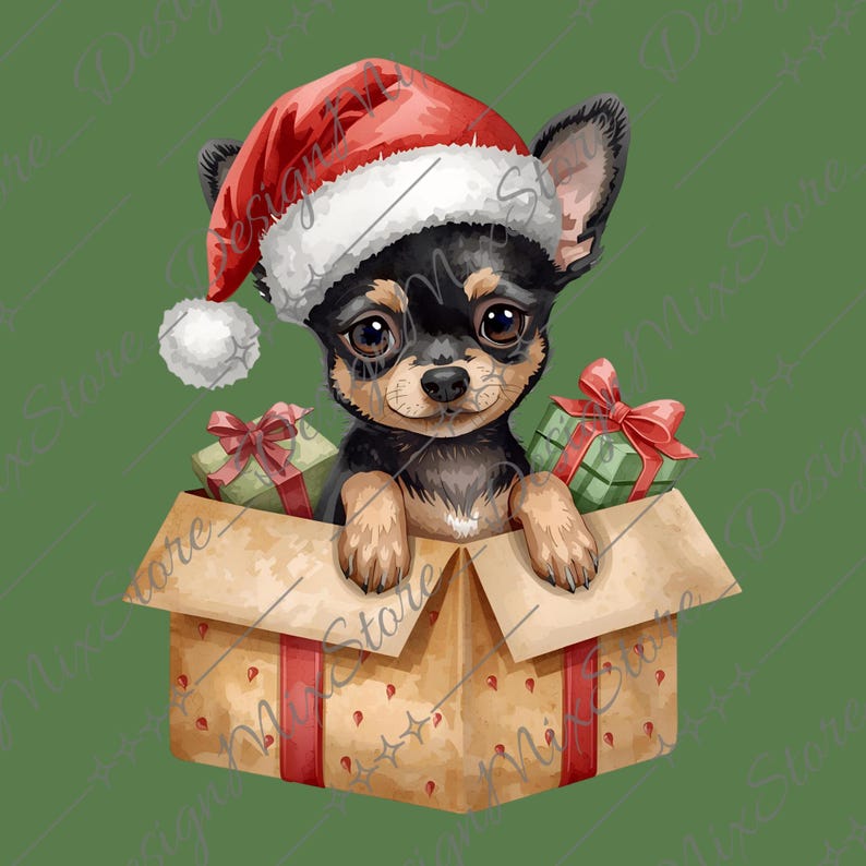 Christmas Chihuahua PNG Clipart, Santa Hat Dog (digital Download ...