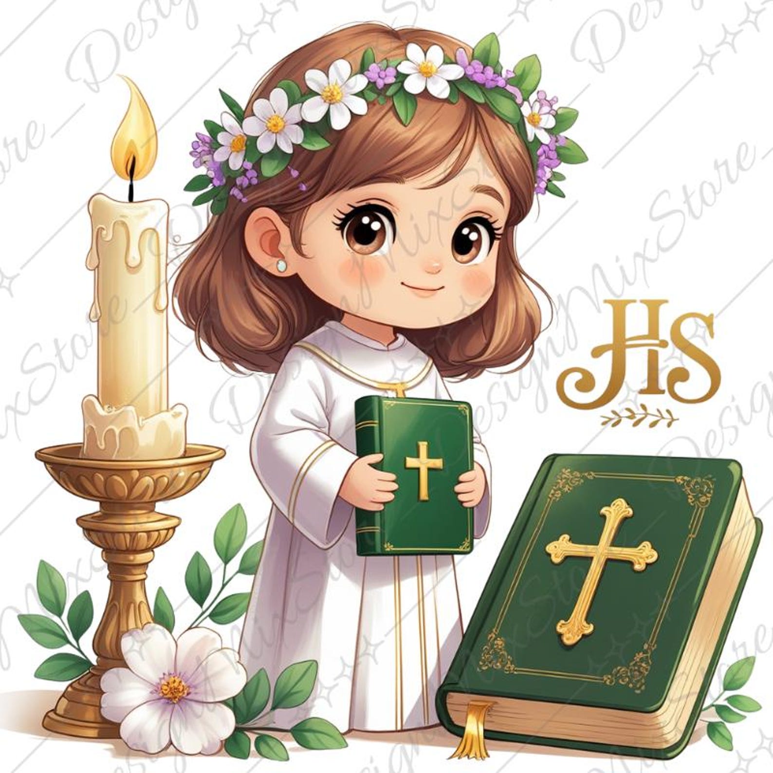 First Holy Communion Girl Clipart: Religious PNG Graphics (digital ...