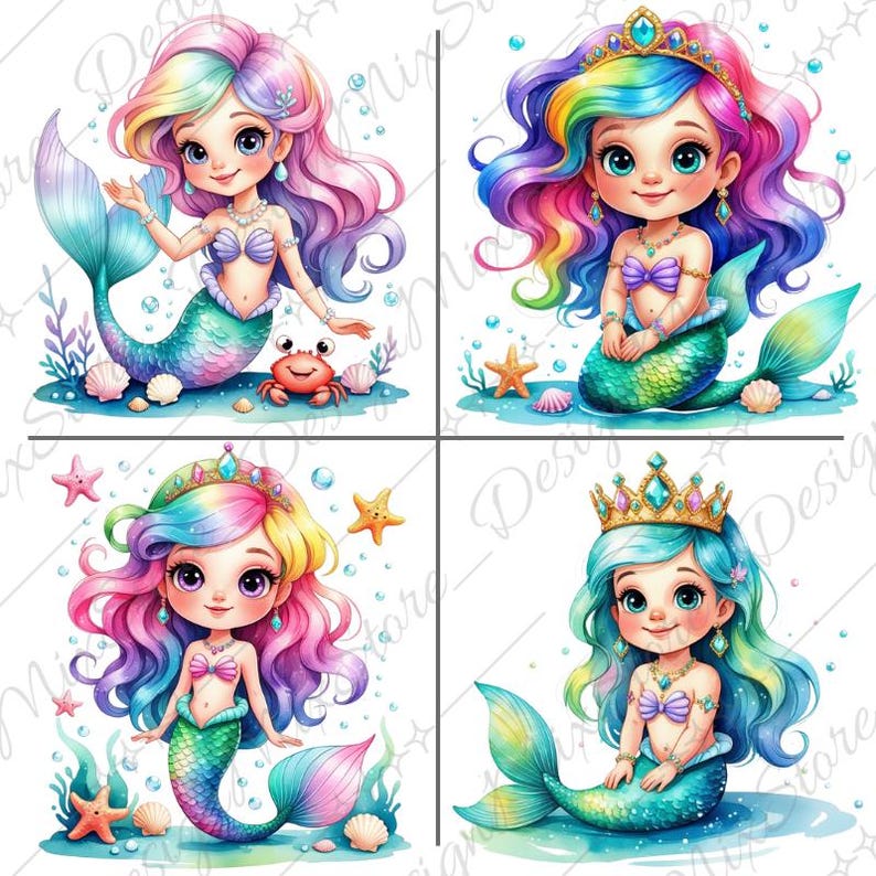 Magical Mermaid Clipart: Fairytale PNG Bundle (digital Art) - Etsy