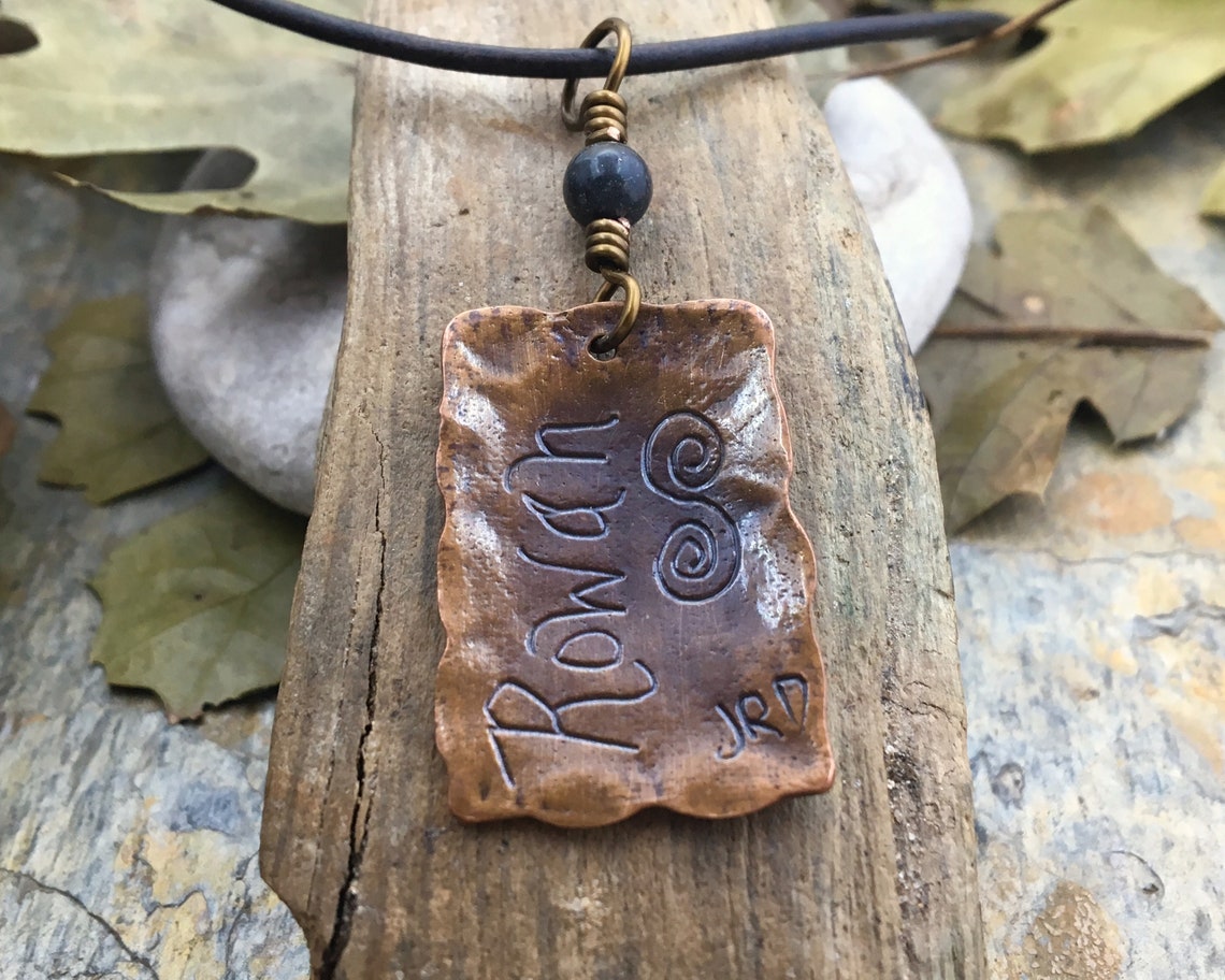 Rowan Tree Ogham Charm Copper Pendant Connemara Marble Hand | Etsy