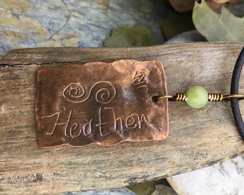 Heather Ogham Charm Copper Pendant Connemara Marble Hand - Etsy