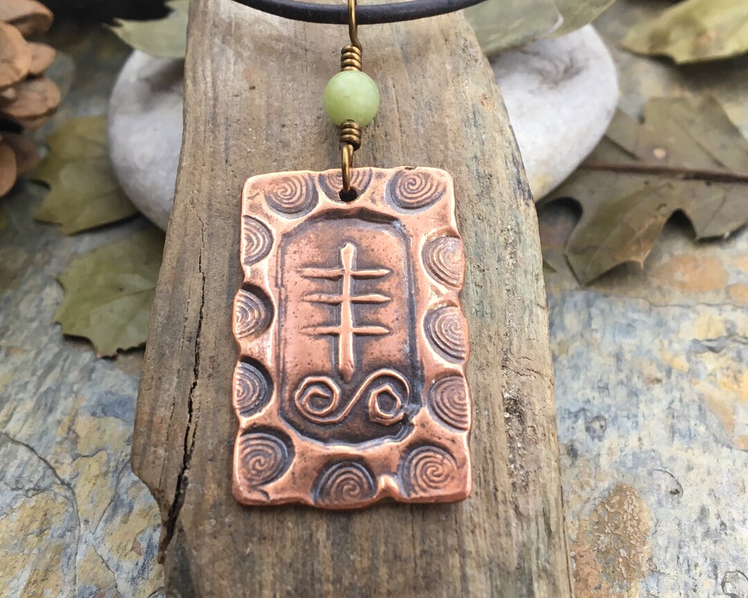 Heather Ogham Charm, Copper Pendant, Connemara Marble, Hand Carved Art ...