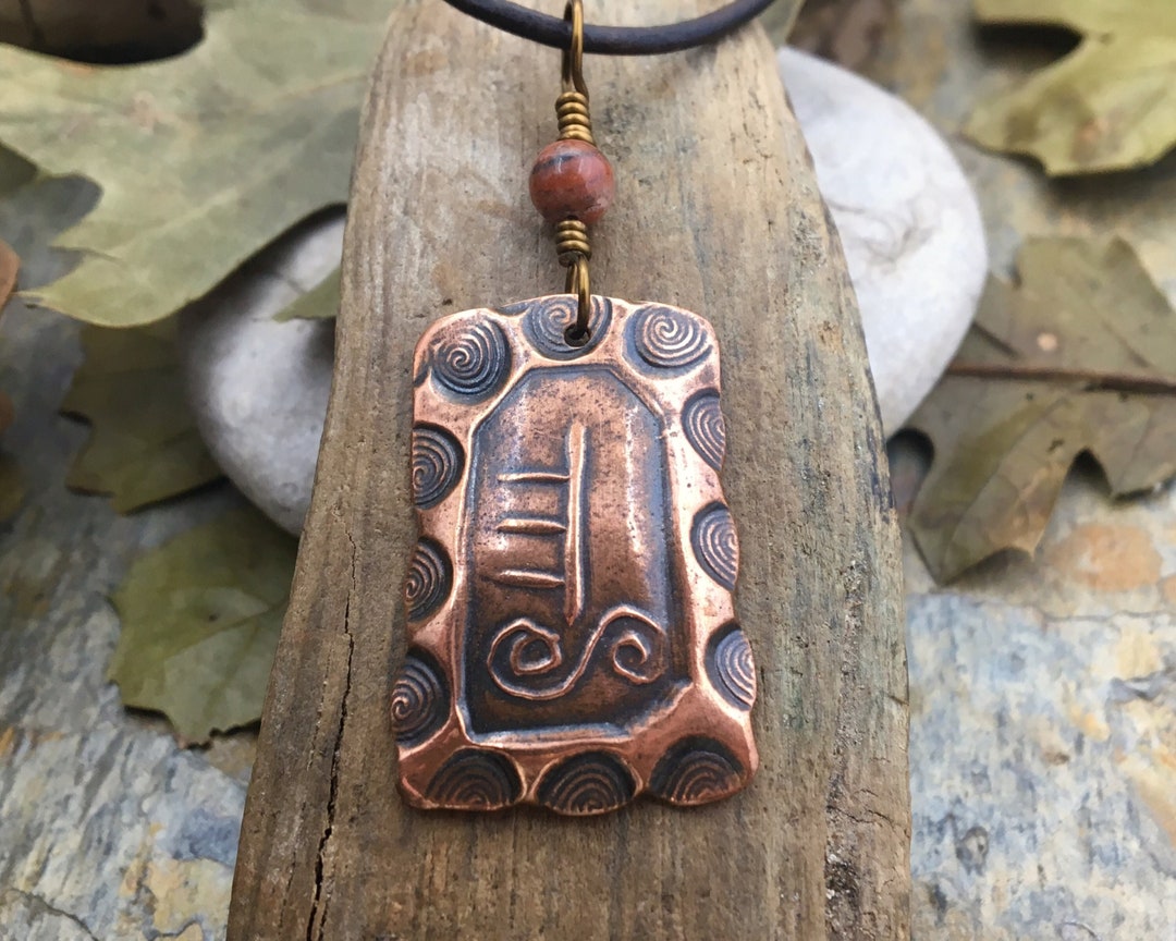 Holly Ogham Charm, Copper Pendant, Connemara Marble, Hand Carved, Irish ...