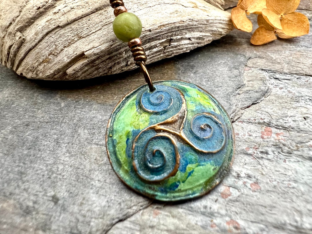 Triskele Pendant Triskelion Triple Spiral Copper Patina Irish