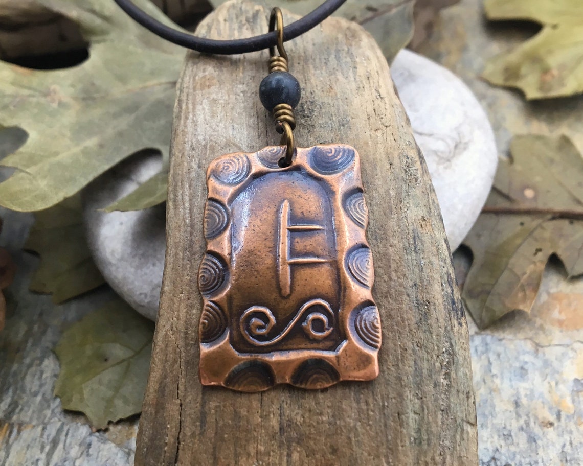 Rowan Tree Ogham Charm, Copper Pendant, Connemara Marble, Hand Carved ...