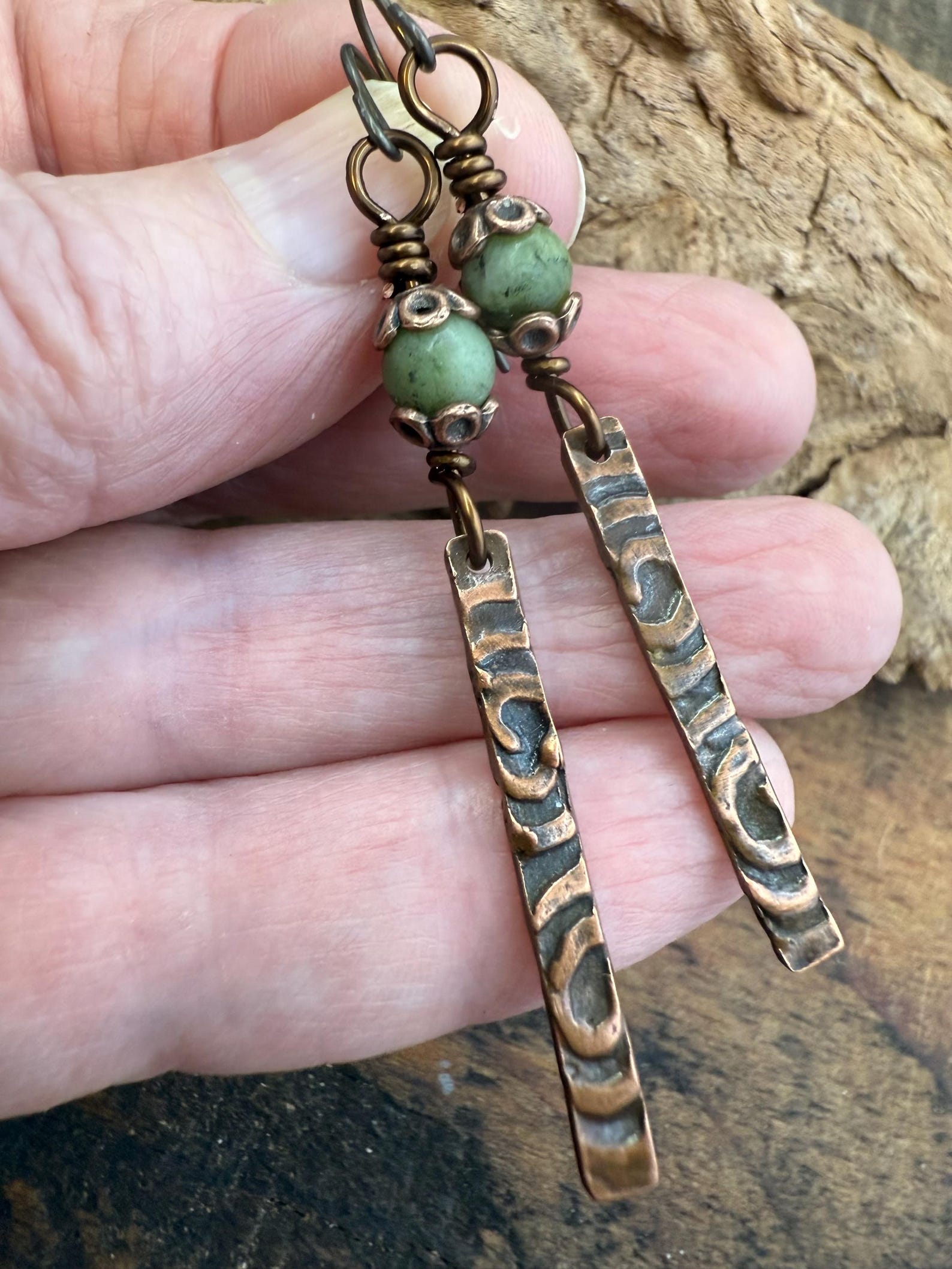 Copper Dangle Stick Earrings, Connemara Marble Bead, Long Skinny ...