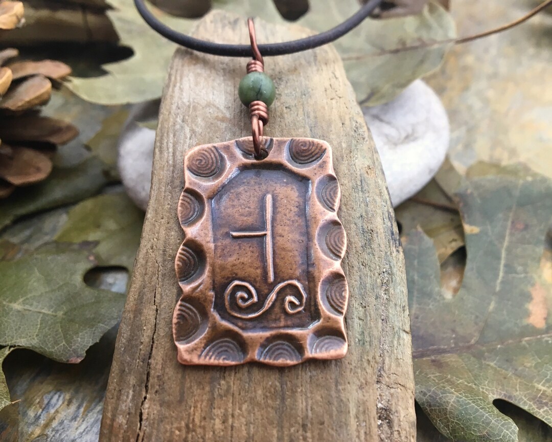Hawthorn Tree Ogham Charm, Copper Pendant, Connemara Marble, Celtic ...