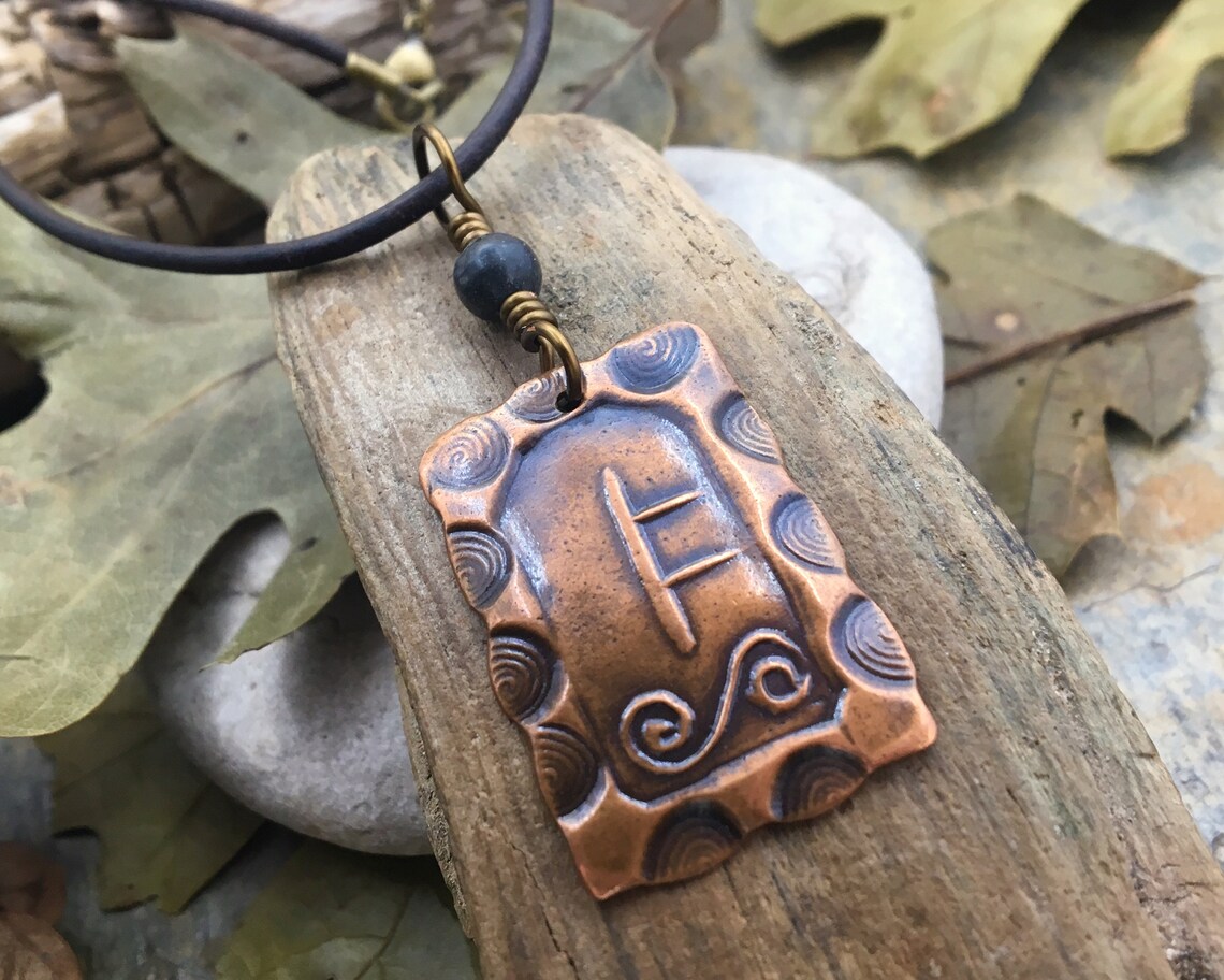 Rowan Tree Ogham Charm Copper Pendant Connemara Marble Hand | Etsy