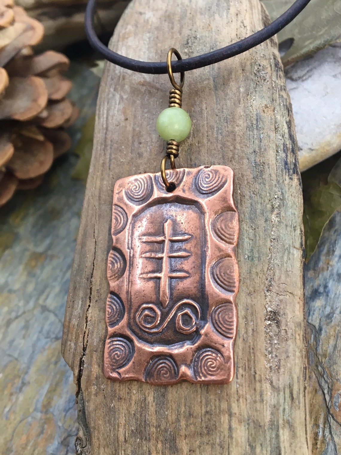 Heather Ogham Charm Copper Pendant Connemara Marble Hand - Etsy