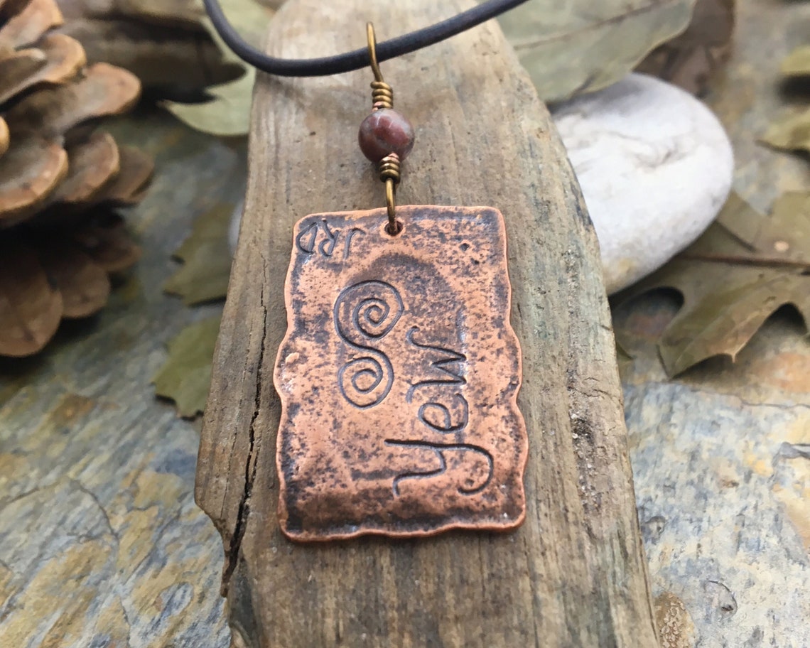 Yew Tree Ogham Charm Copper Pendant Connemara Marble Hand - Etsy