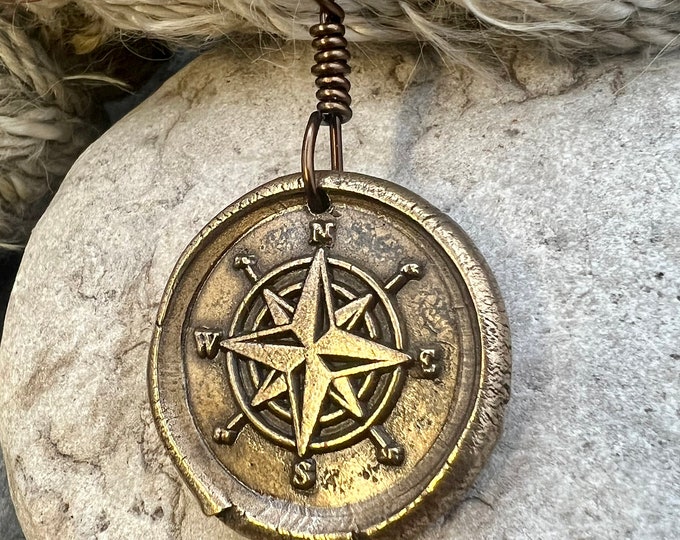 Compass Rose Charm, Bronze Compass Necklace, Nautical, Boats Sailing ...