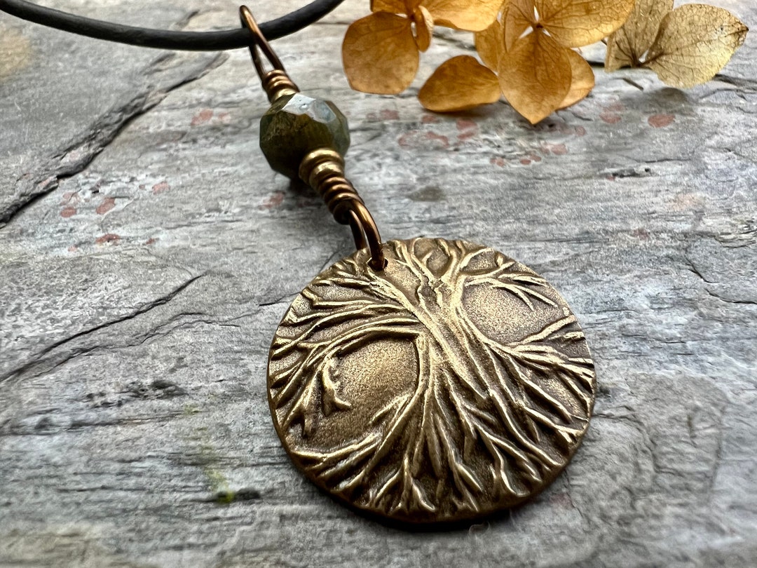 Tree of Life Charm, Bronze Necklace, Tree Branches, Czech Glass Bead ...