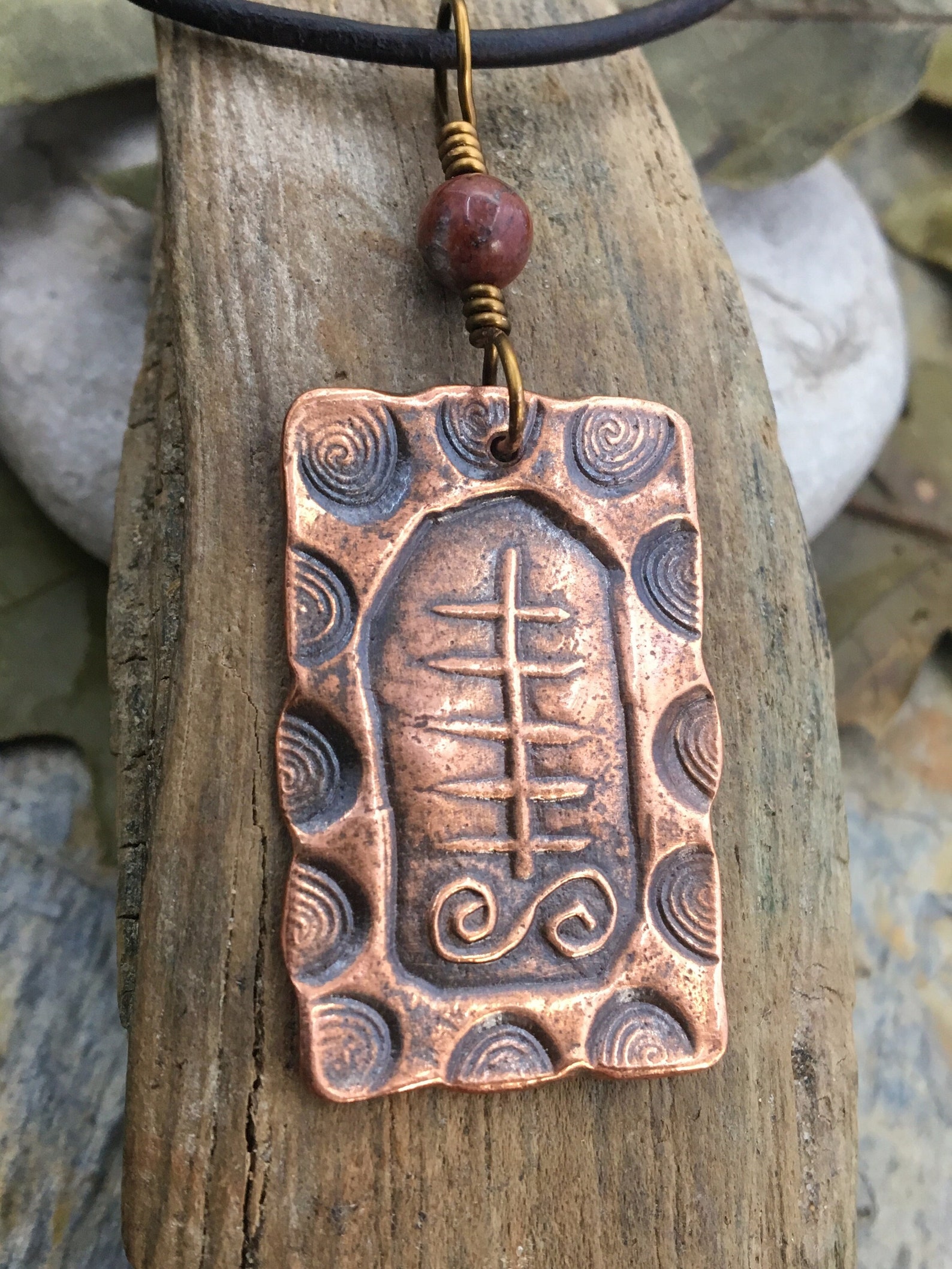 Yew Tree Ogham Charm Copper Pendant Connemara Marble Hand - Etsy