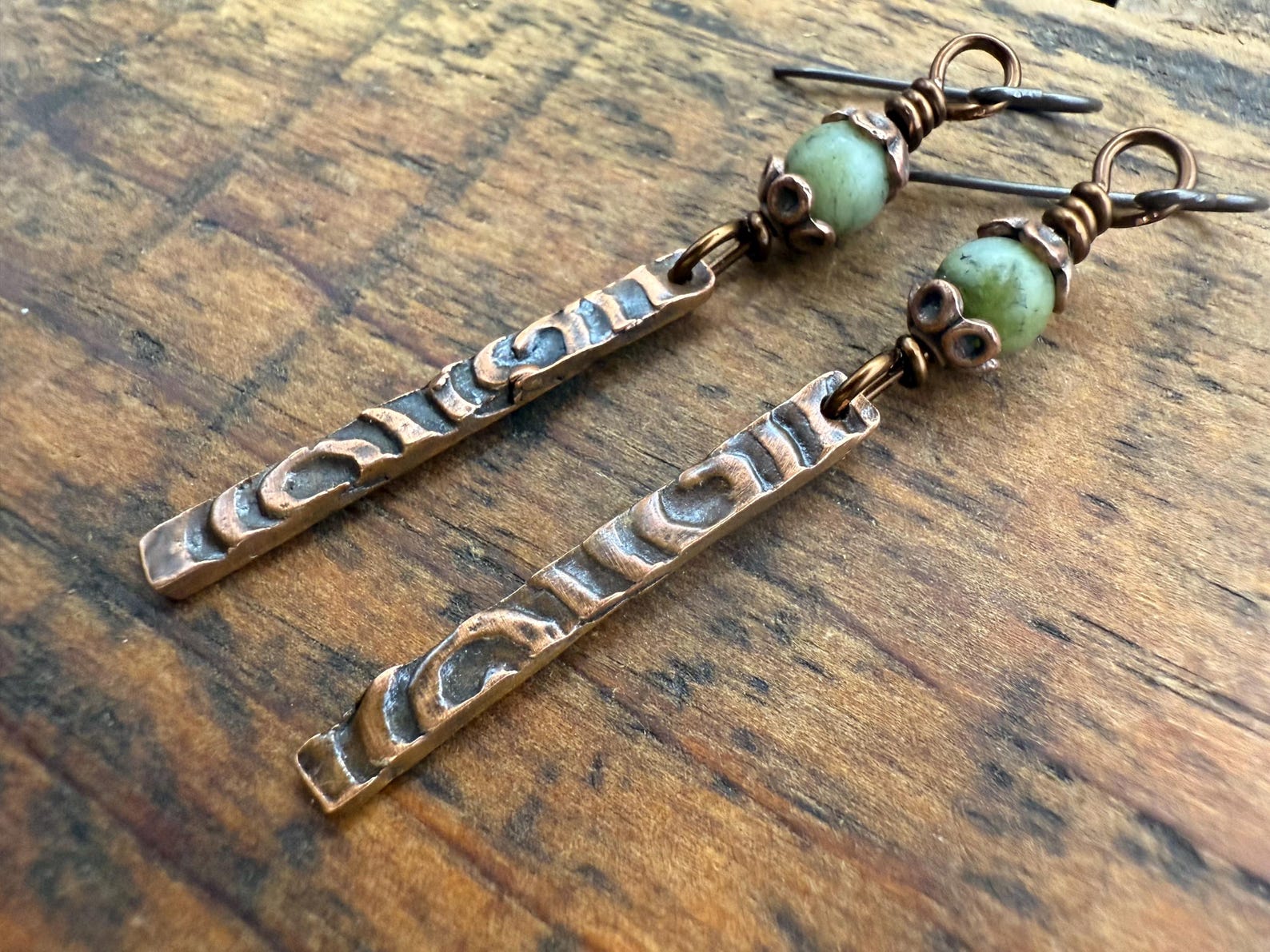 Copper Dangle Stick Earrings, Connemara Marble Bead, Long Skinny ...