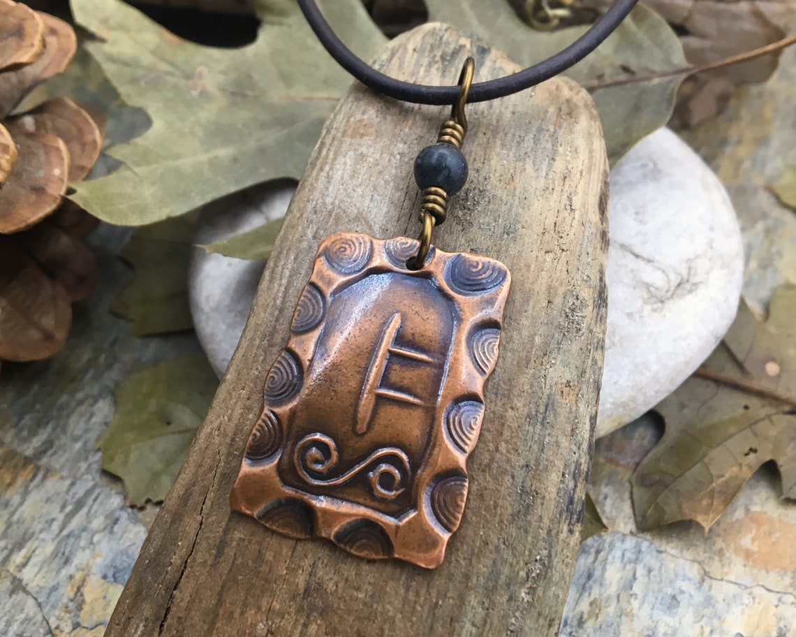 Rowan Tree Ogham Charm Copper Pendant Connemara Marble Hand | Etsy