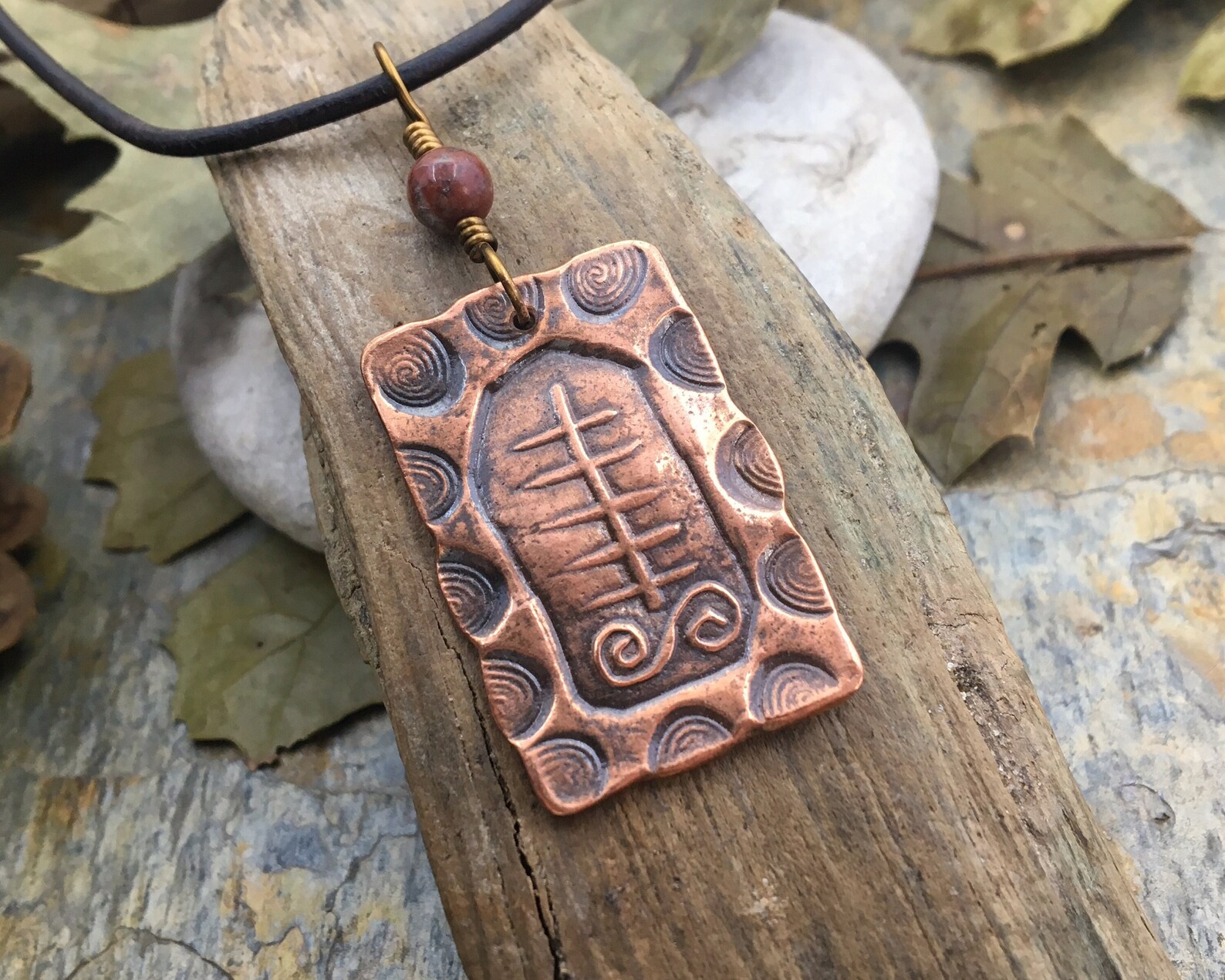Yew Tree Ogham Charm Copper Pendant Connemara Marble Hand - Etsy