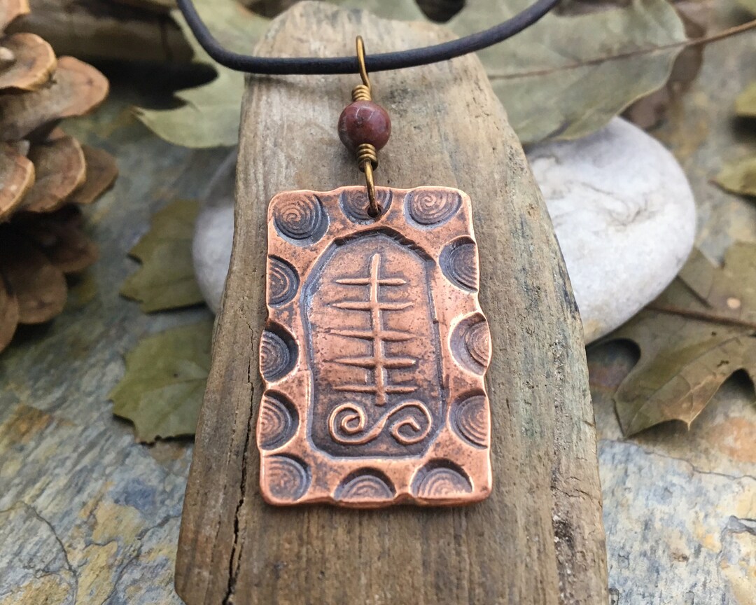 Yew Tree Ogham Charm, Copper Pendant, Connemara Marble, Hand Carved ...