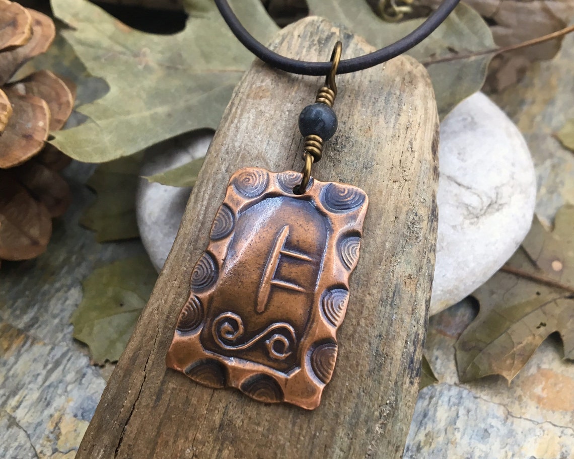 Rowan Tree Ogham Charm, Copper Pendant, Connemara Marble, Hand Carved ...