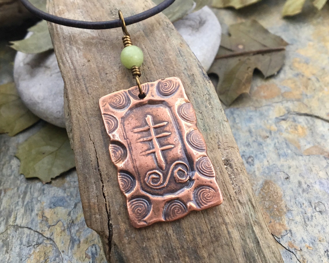 Heather Ogham Charm Copper Pendant Connemara Marble Hand - Etsy