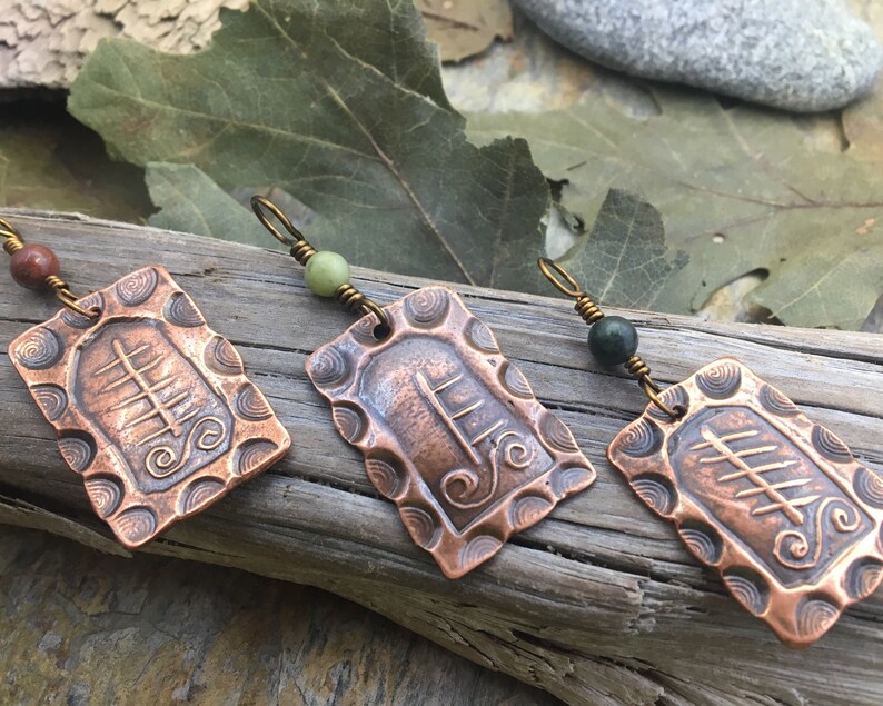 Rowan Tree Ogham Charm, Copper Pendant, Connemara Marble, Hand Carved ...
