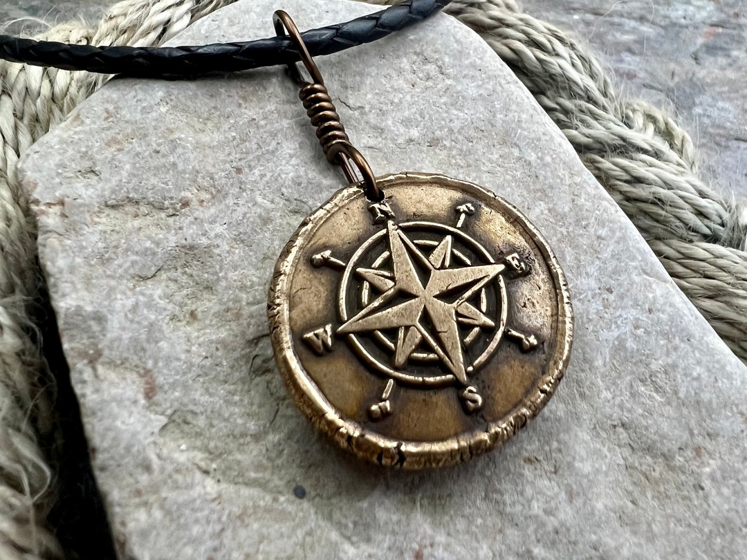 Compass Rose Charm Bronze Compass Necklace Nautical Boats - Etsy