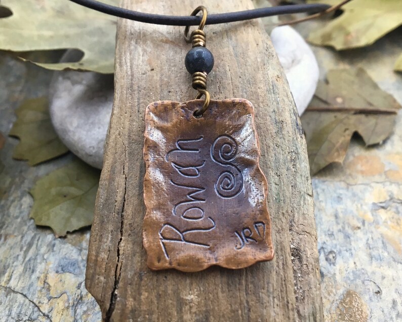 Rowan Tree Ogham Charm, Copper Pendant, Connemara Marble, Hand Carved ...