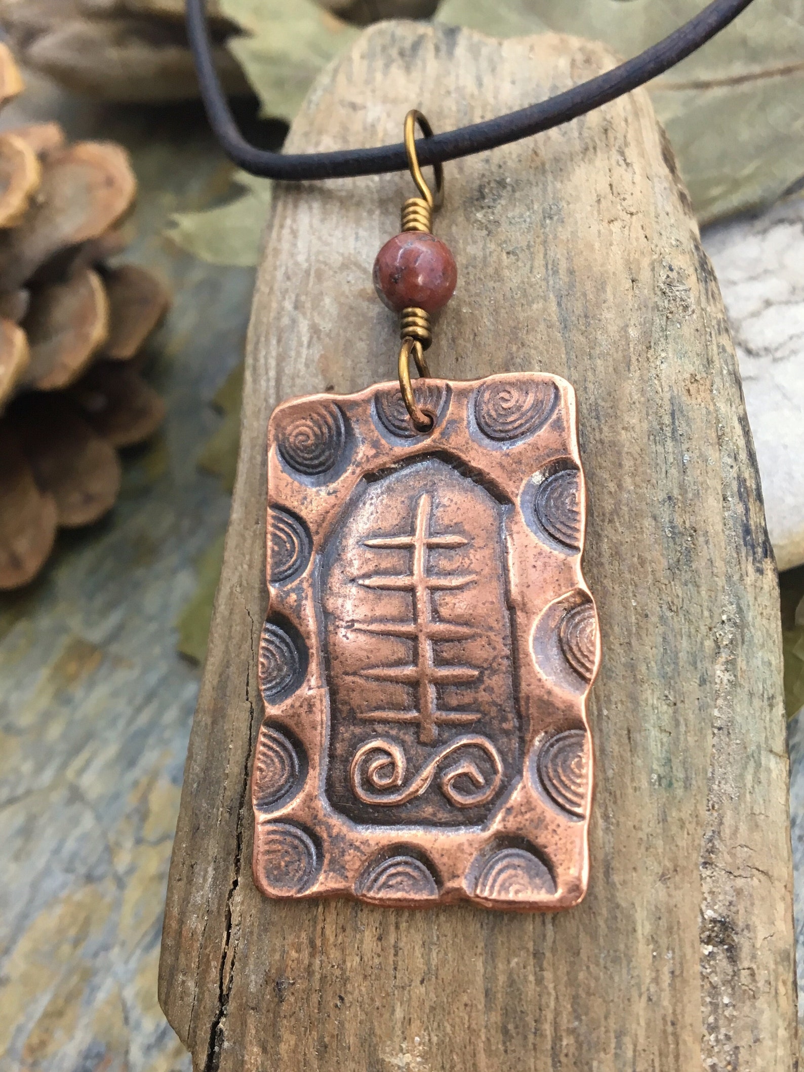 Yew Tree Ogham Charm Copper Pendant Connemara Marble Hand - Etsy