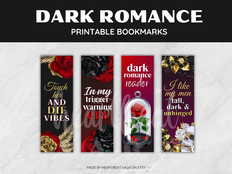 Dark Romance Printable Bookmarks Bookmark Set Dark Romance Reader Trigger Warning Digital ...