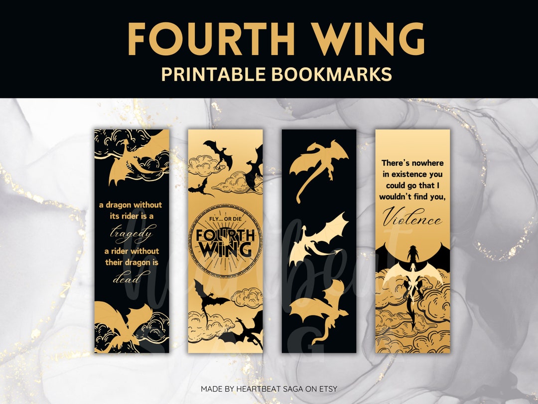Digital Fourth Wing Bookmarks Gold & Black Basgiath Xaden Riorson ...