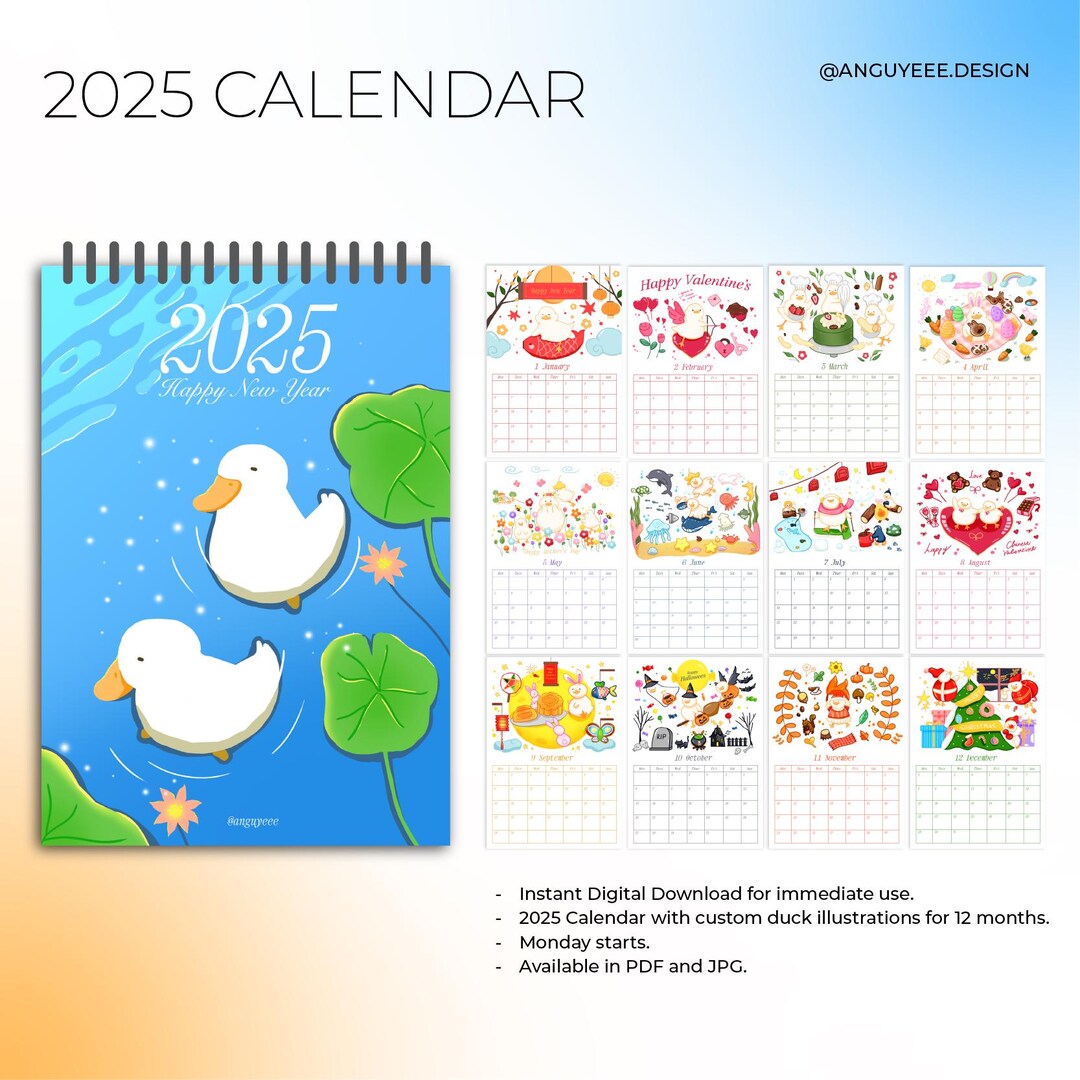 2025 Digital Calendar Cute Duck Themed Printable - Etsy