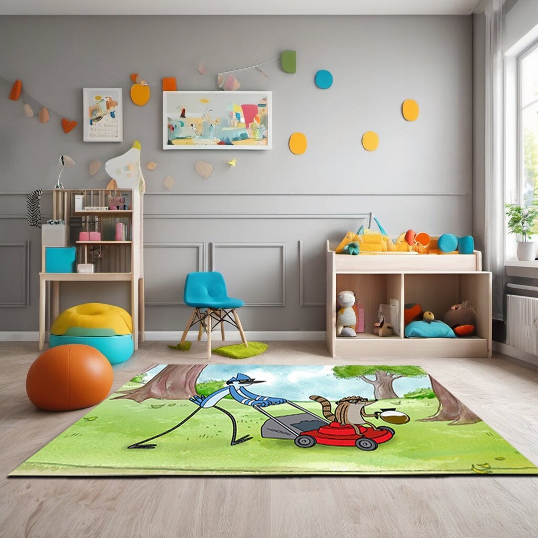 Regular Show Cartoon Character Rug for Kids Room, Rigby and Mordecai ...