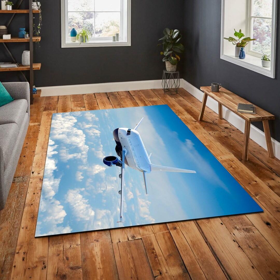 Plane Cool Aesthetic Rug for Living or Bedroom, Gift for Pilot or ...